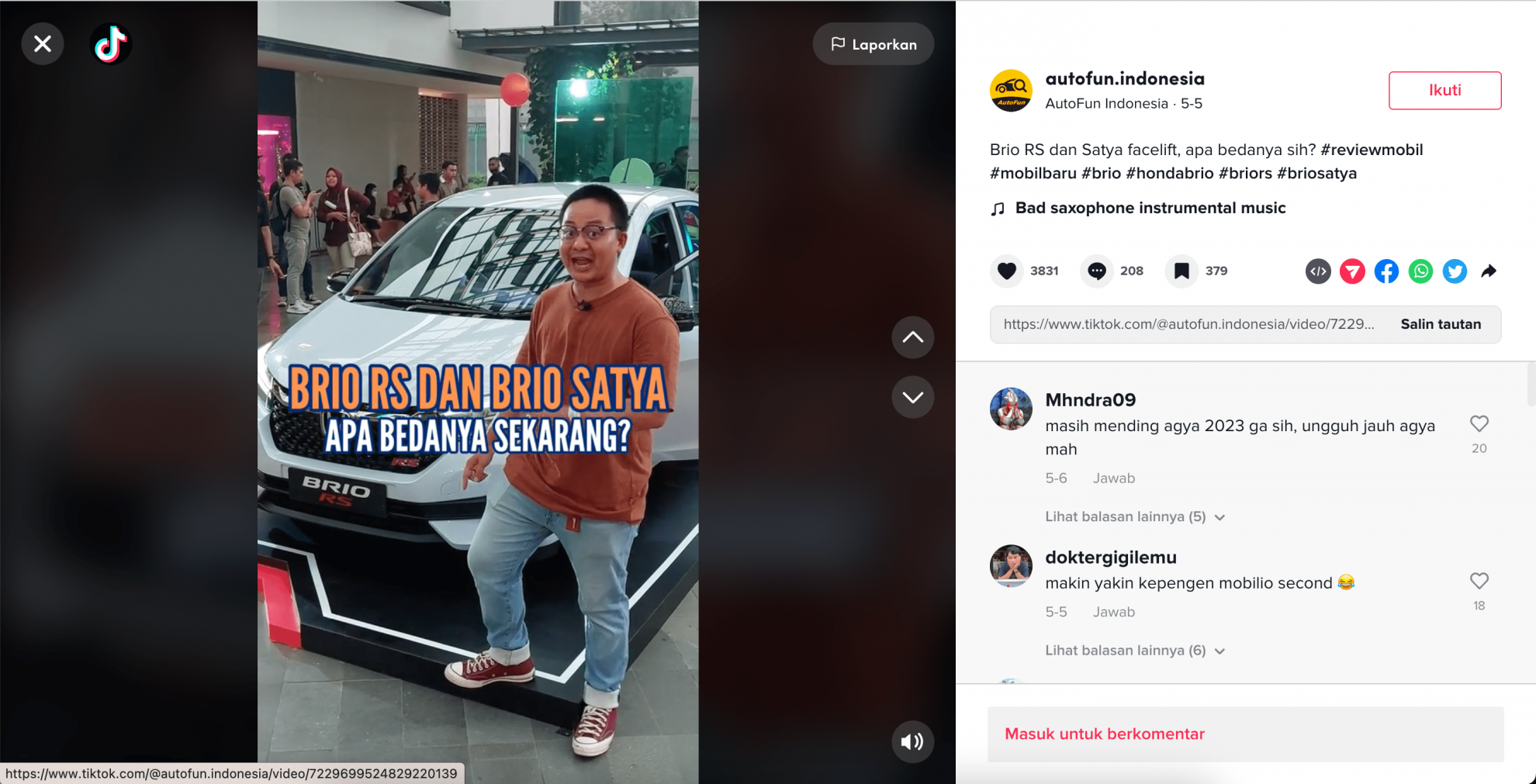 Top 5 TikTok Automotive Influencer Indonesia 2023
